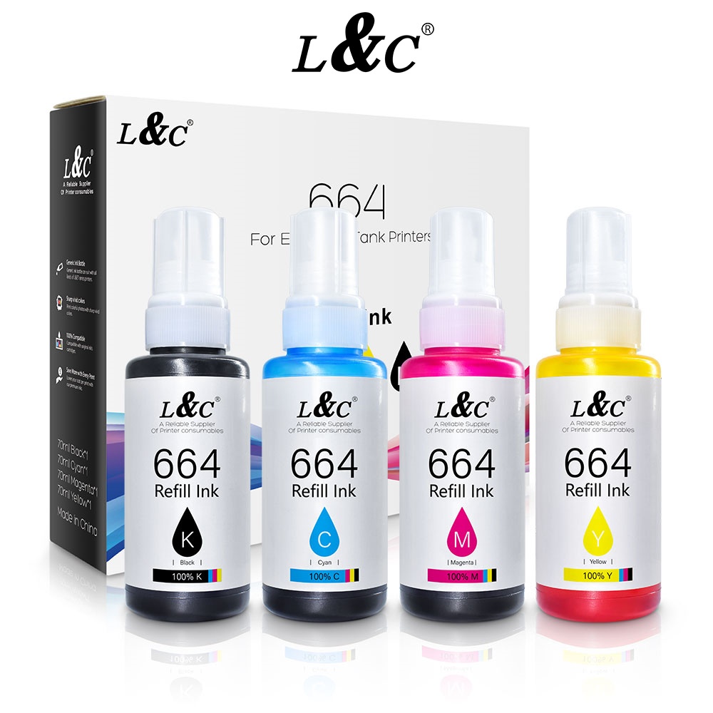 L&C 664 Ink Refill ink Dye Ink For Printer L120 L130 L200 L201 L210 ...