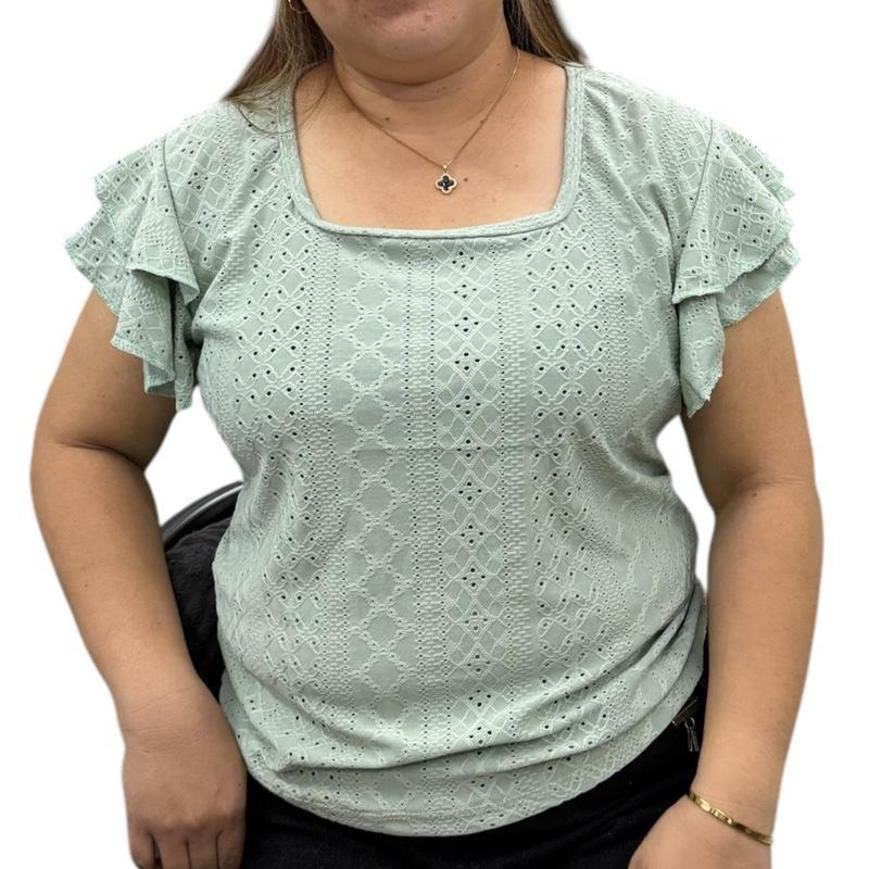 ZEBBY Square Neck Double Layered Sleeve Plus Size Top Soft Stretchable ...