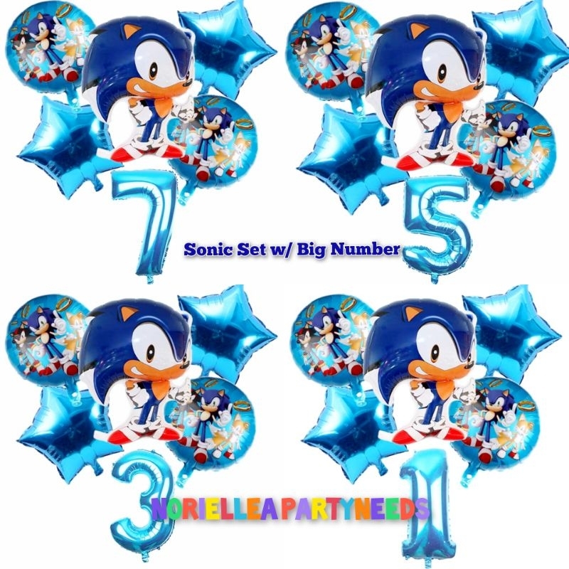 6in1 Character Balloon Set with Big Number Sonic theme Party| 6pcs per ...