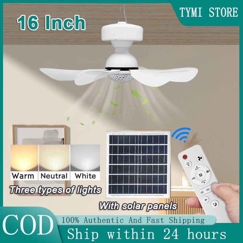 Solar Outdoor Ceiling Fan 16 Inch Portable Rechargeable Fan Remote ...