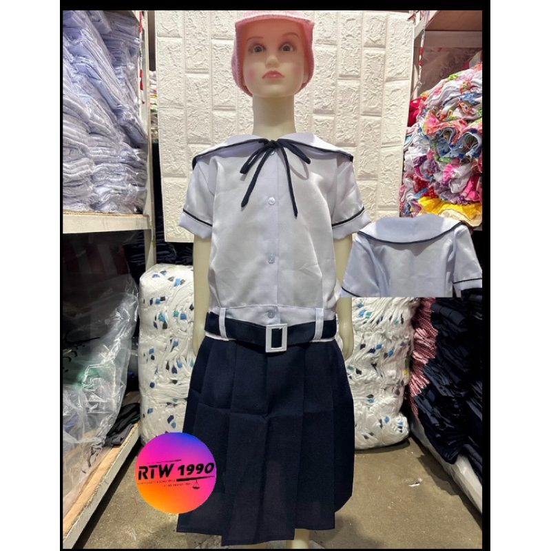 school uniform terno skirt navy blue with blouse belt and piping ...