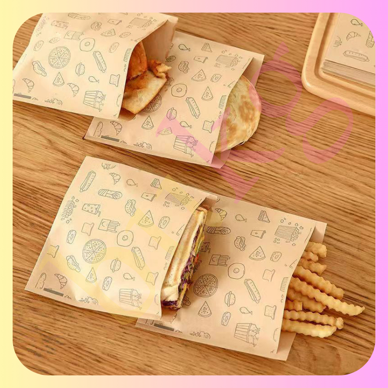 100Pcs Kraft Paper Bag Pouch Food Wrapper Disposable Snack Pancake ...