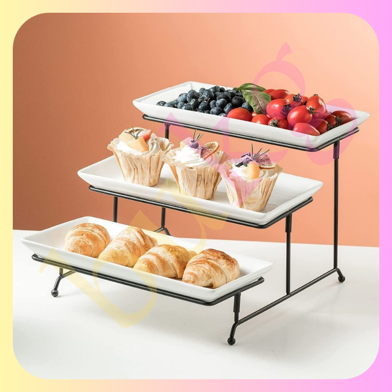 3-Tier Buffet Server Rectangular Plates with Stand Food Display ...