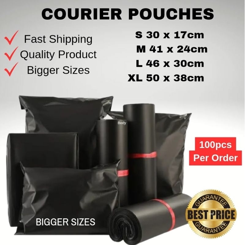 LOWEST PRICE!! 100pcs Black Courier Parcel Pouch Small Medium Large XL ...