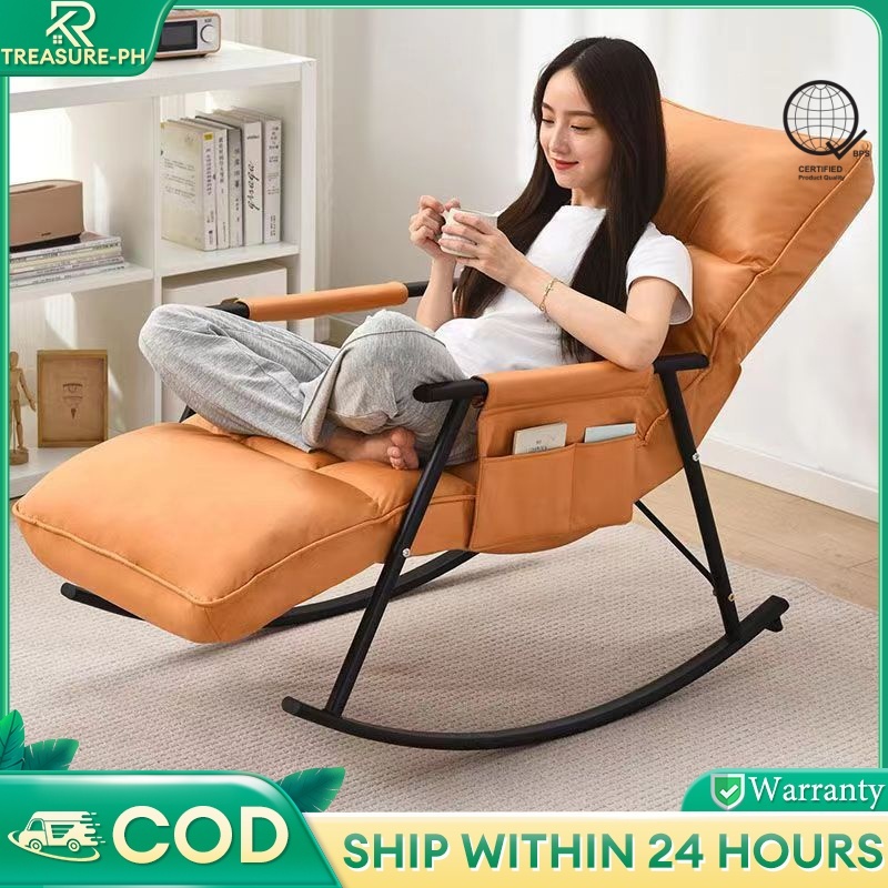 Lazy Rocking Chair White/Orange/Grey Adjustable Bedroom Leisure ...