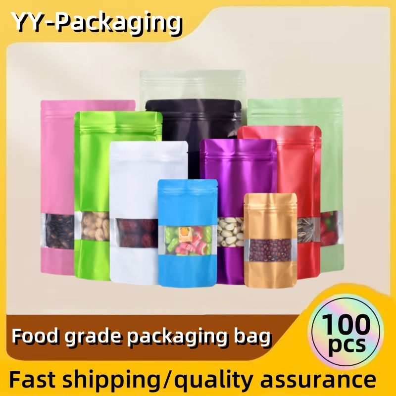 【100Pcs】Colorful Matte Stand Up Pouch With Window Resealable For Food Product Packaging | Shopee ...
