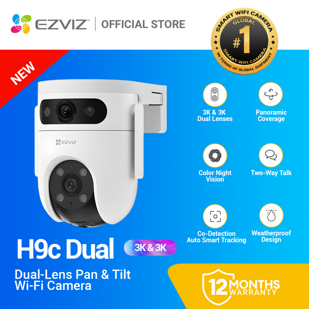 EZVIZ H9c Dual 3K/5mp/ Dual-Lens Pan & Tilt Wi-Fi Camera, Auto Tracking ...