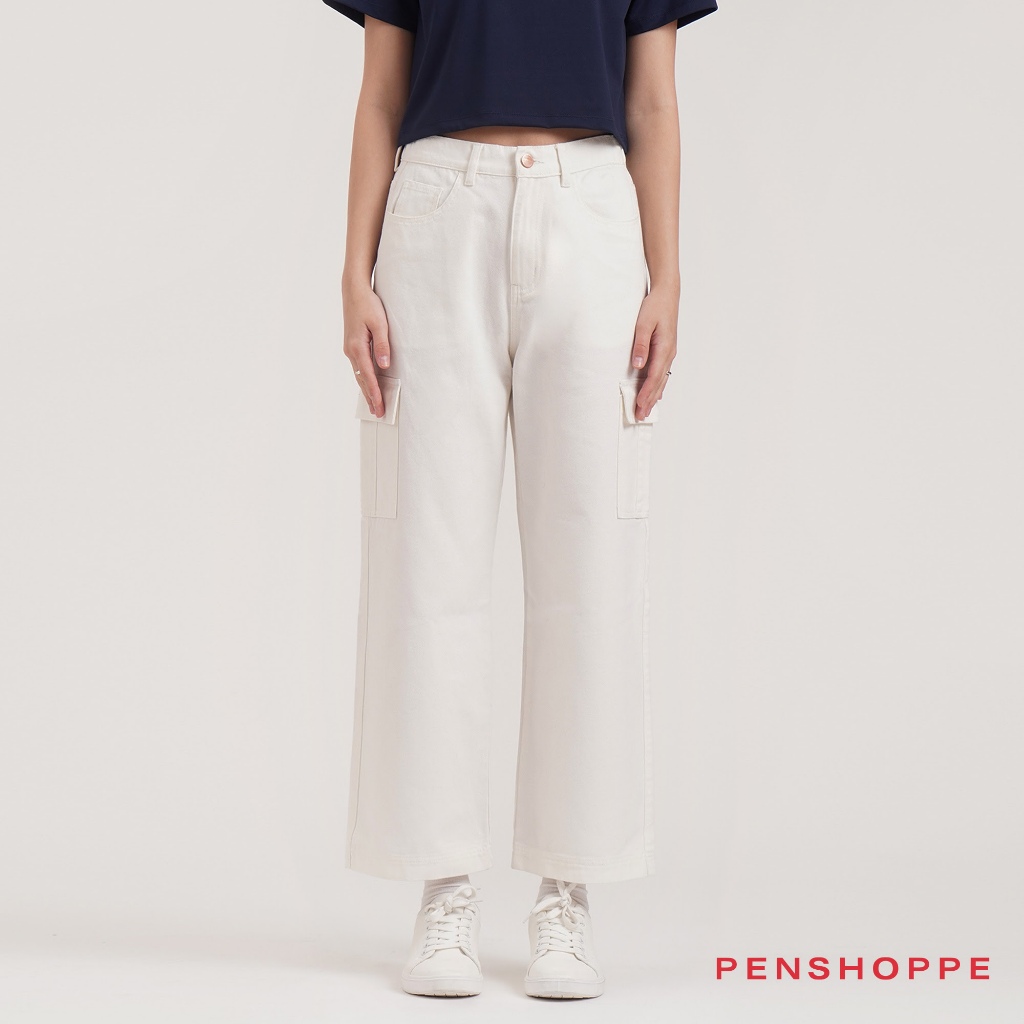 Penshoppe Straight Fit Cargo Trousers For Women (Off White) | Shopee ...