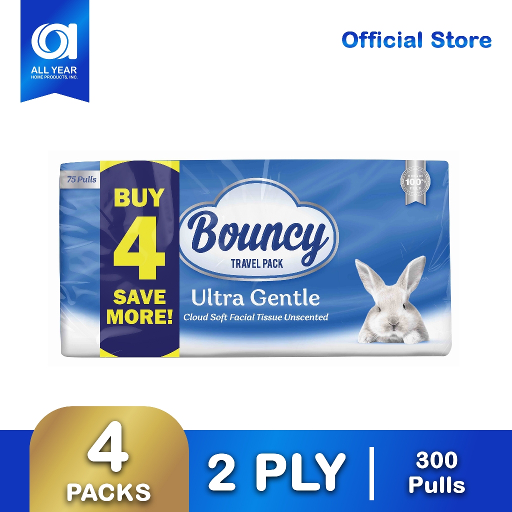 Bouncy Facial Tissue Travel Pack 2 Ply 75 Pulls x 4 Packs - Facial ...