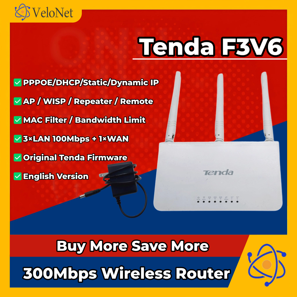 Pre-owned Tenda F3 300Mbps WiFi Router (White) | English UI | Black ...
