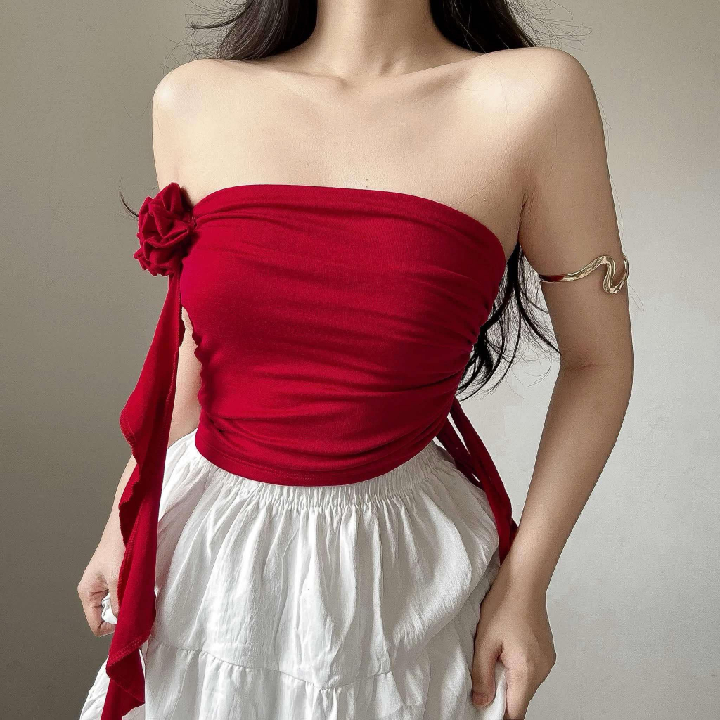 Rose Tube Top for Women – Double-Lined with Ruffled Details, Garterized ...