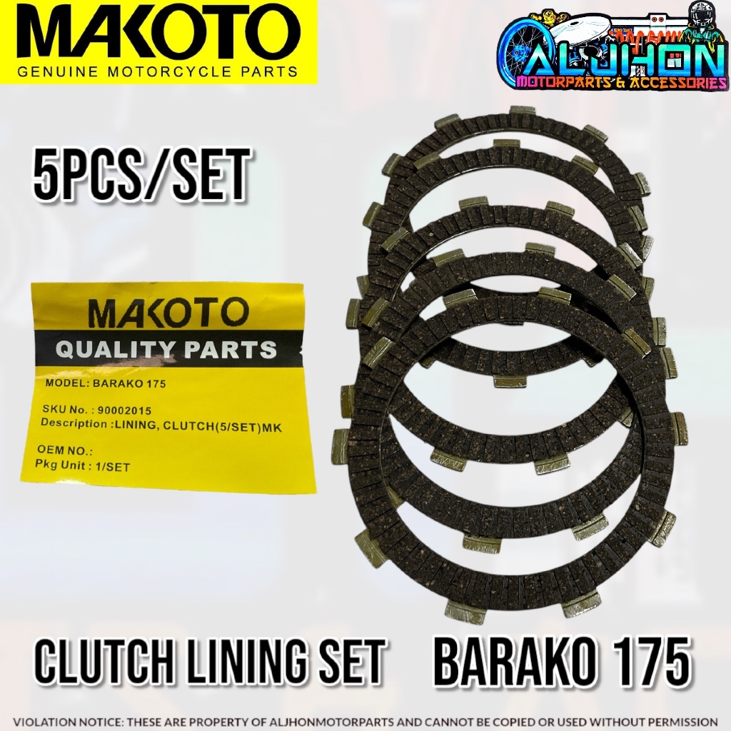 MAKOTO BARAKO 175 CLUTCH LINING 1SET/5PCS 9000-2015 | Shopee Philippines