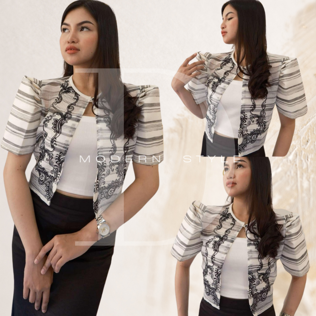 Modern filipiniana bolero top stripes design with embroidered design ...