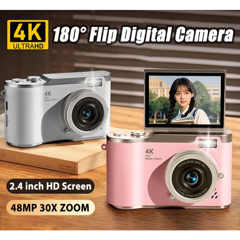 Digital Camera 4K HD Portable Selfie With Flash Flip Screen 180° Mini ...