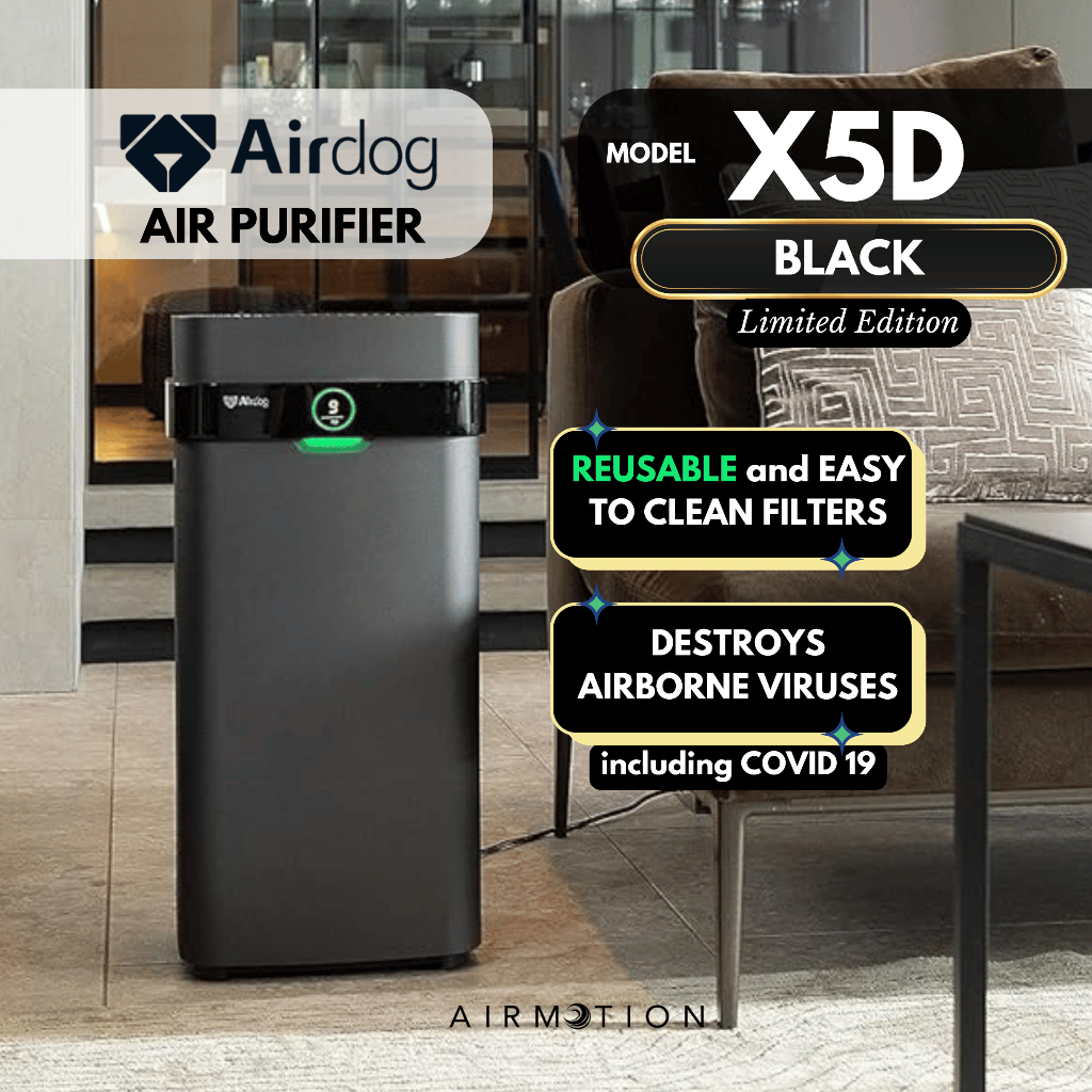 Airdog X5D Air Purifier Black [Limited Edition] with CO2 Sensor and Reusable Filters - 60sqm ...