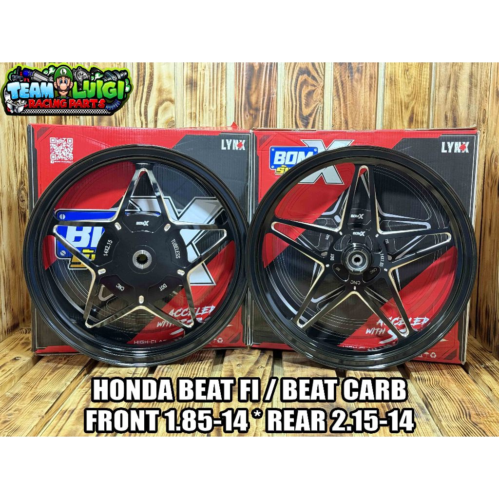 BOM X LYNX (STAR) CNC MAGS 14s 5 SPOKES HONDA BEAT FI / BEAT CARB (100% ...