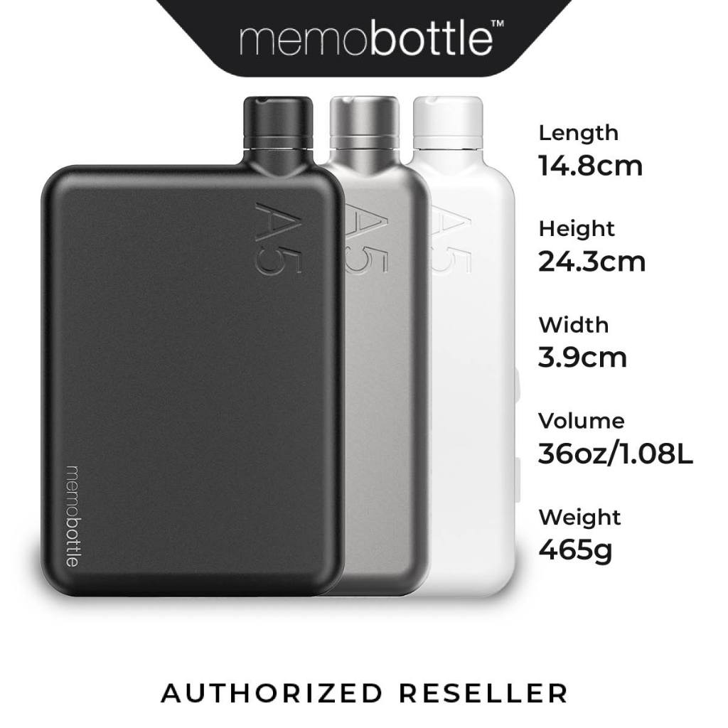 A5 Stainless Steel Memobottle - Flat Reusable Water Bottle, 36oz ...