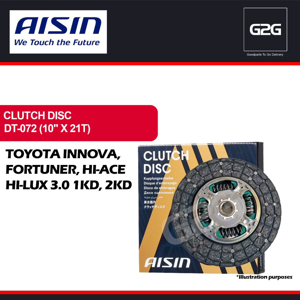 Clutch Disc Aisin DT-072 Toyota Innova / Fortuner / Hi-Ace / Hilux 3.0 1KD & 2KD | Shopee ...