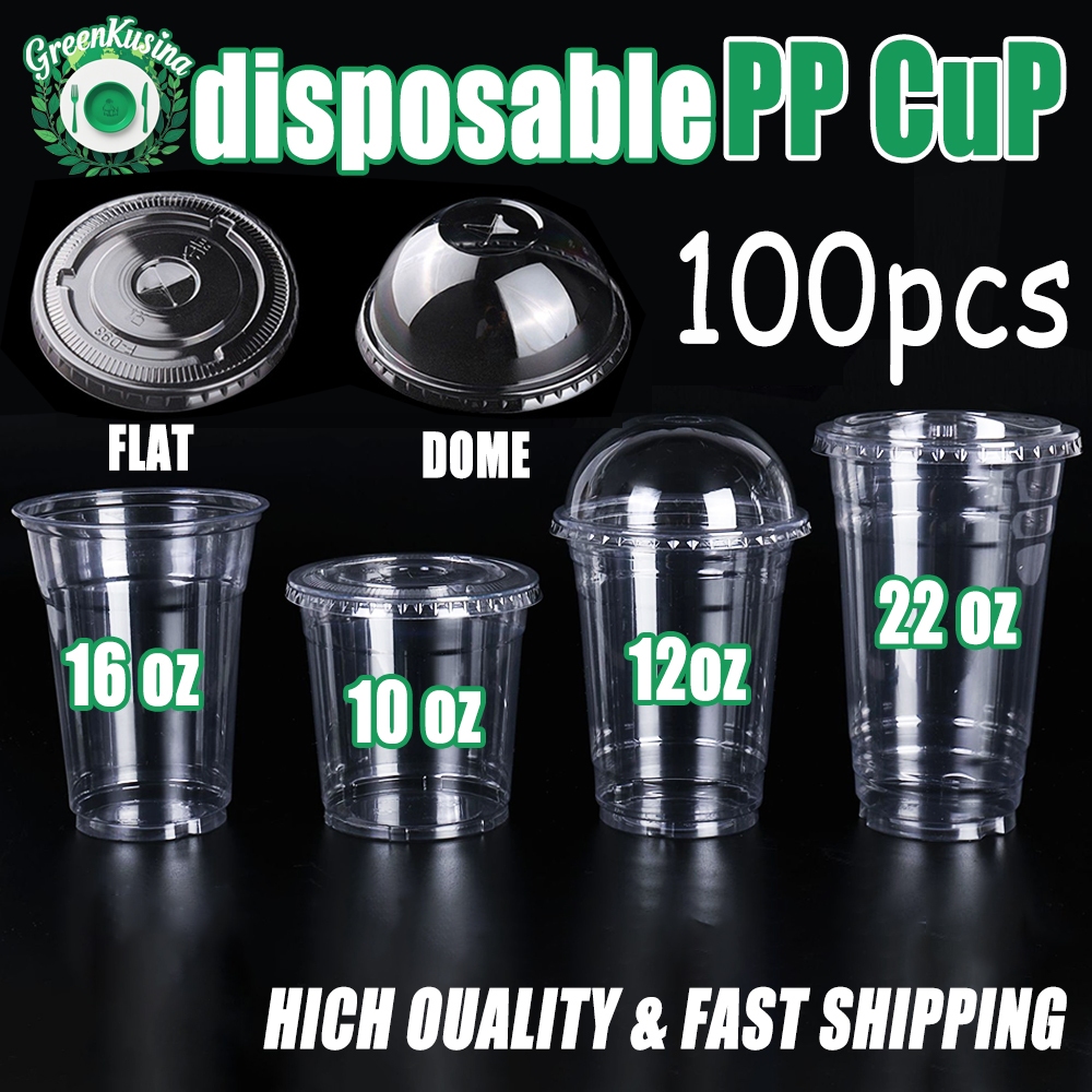 100pcs Plastic Cups Pp Y Cup Pet W Lids Set (10oz, 12oz, 16oz, 22oz ...