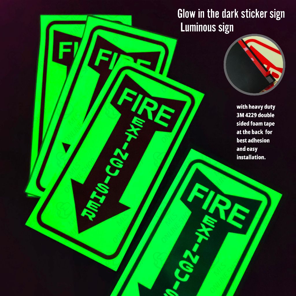 Fire Extinguisher Sign Glow in the Dark Red/Green Vinyl Printed Sticker ...