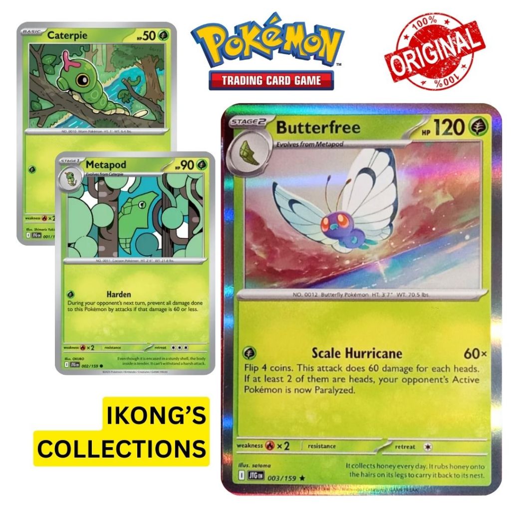 [SET RARE] Caterpie, Metapod, Butterfree Evolution Journey Together ...