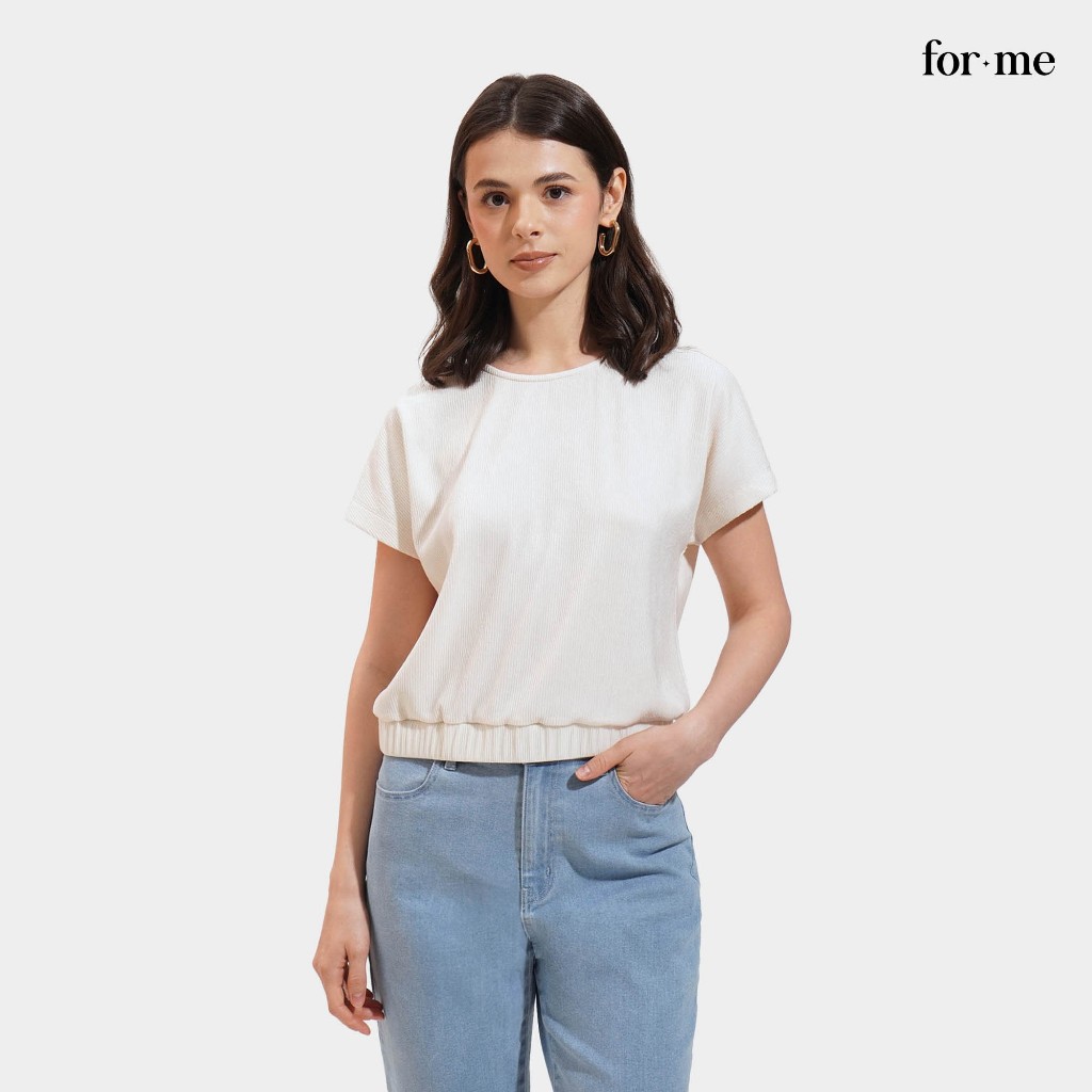ForMe Textured Cropped Tee T-Shirt For Women (Cream) | Shopee Philippines