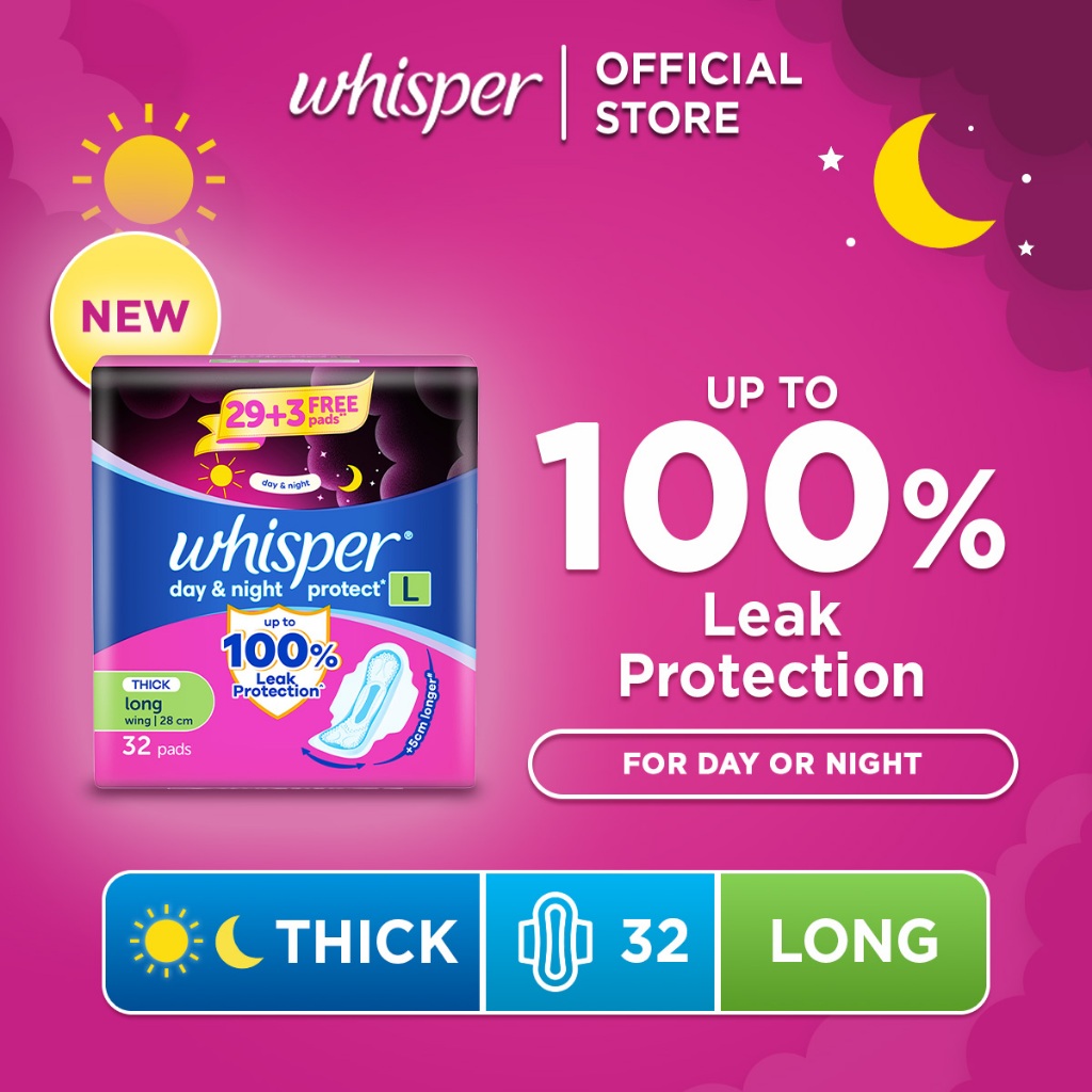Whisper Day & Night Protect Sanitary Napkin [Regular Flow] Wings 32 ...