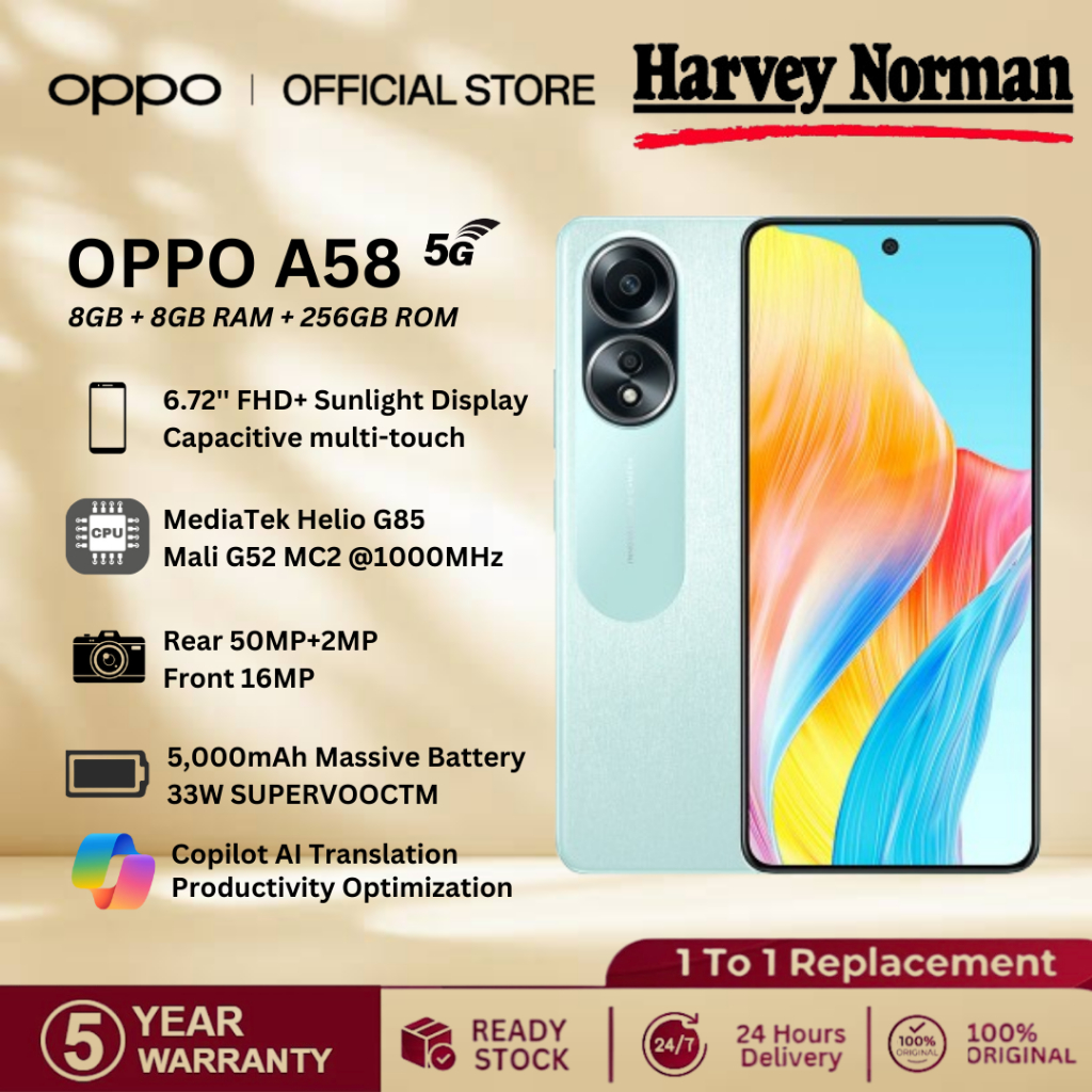 𝐎𝐏𝐏𝐎 A58 5G 8GB RAM+256GB ROM Cellphone | 6.56" Display | 50MP Camera ...