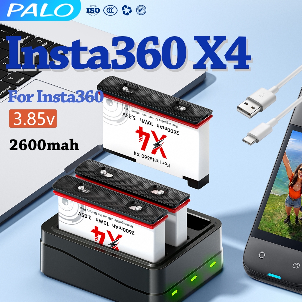 PALO Battery Kamera Insta360 X4 Replacement Battery Pack 2600mAh ...