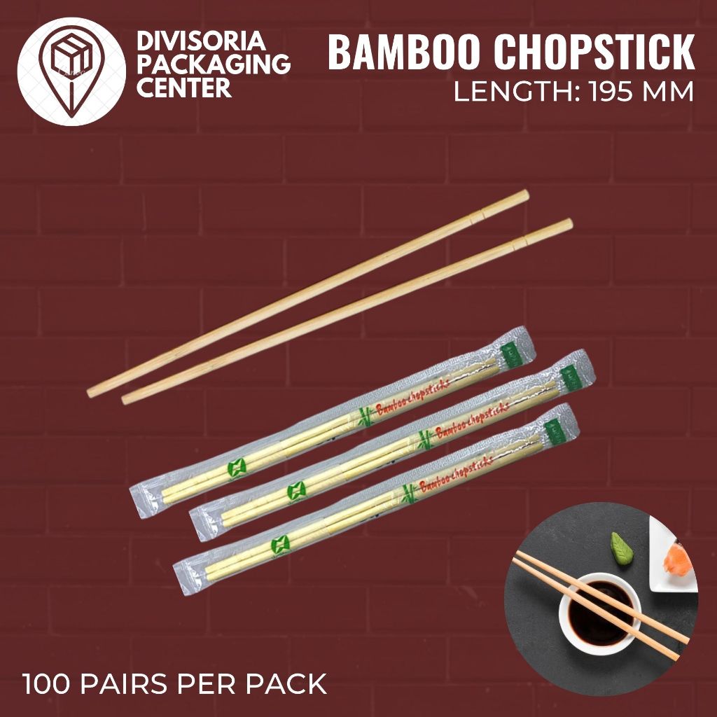 Bamboo Chopsticks [Individually Wrapped] - 100pcs per pack (195mm x 4 ...