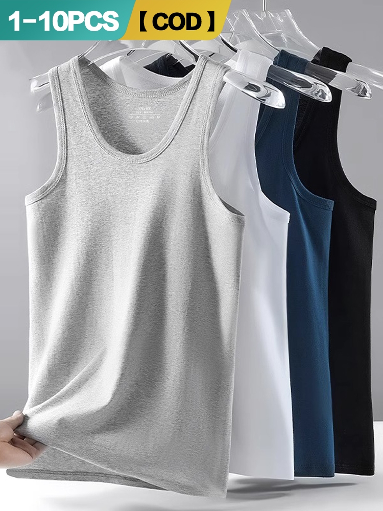 Men's Cotton Stretch Tank Top Wide Shoulder Tank Top Gym Muscle T Shirt ...