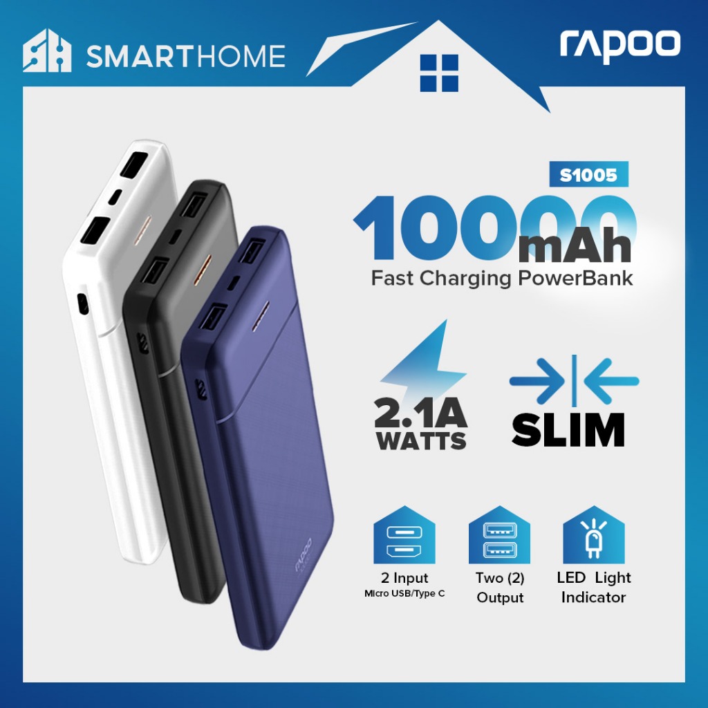 Rapoo S1005 Powerbank 10000mah Original Li Polymer Dual Output Fast ...