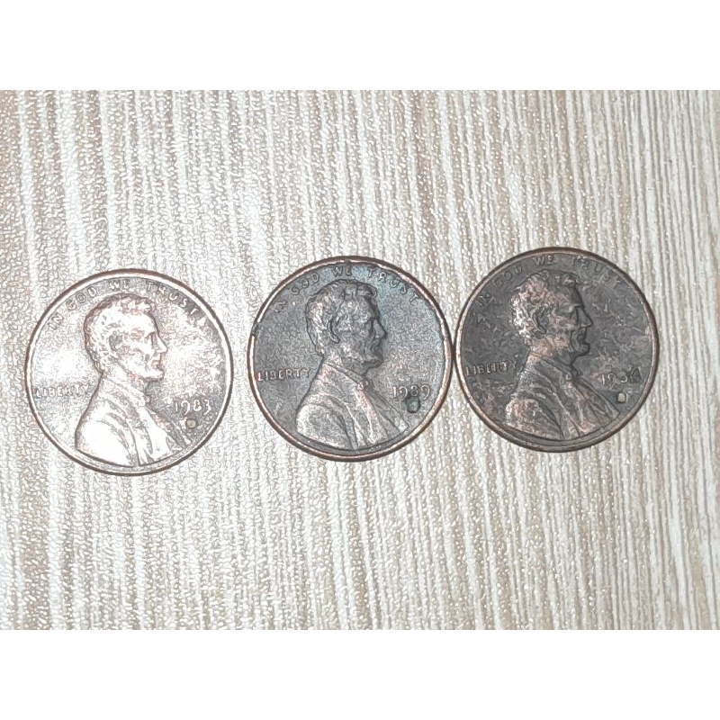 SET1983D, 1986D & or 1989D Lincoln Memorial One Cent USA Coin Broken ...
