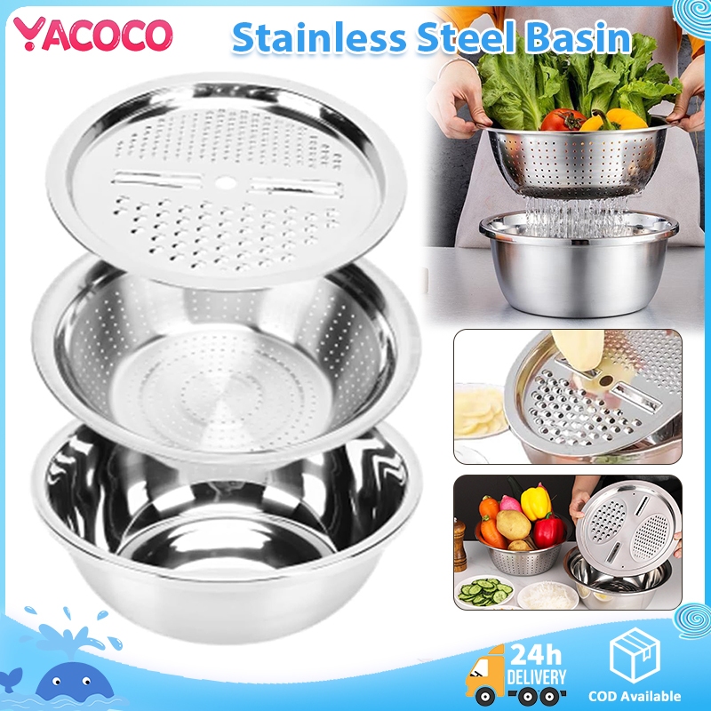 Stainless Steel Basin Multifunctional 3IN1 Veget Rice Drain Basin With ...