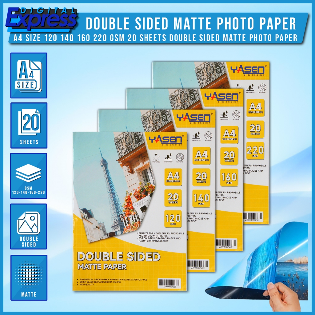 Yasen A4 Double Sided Matte Photo Paper 20 pcs (120GSM - 220GSM ...