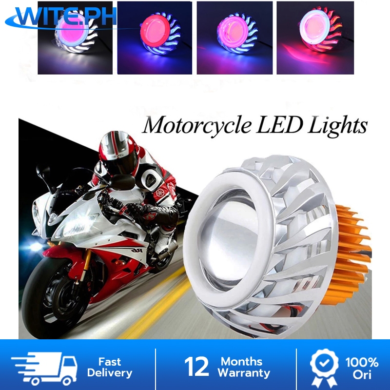 Motorcycle Headlight LED Projector Lens Dual Color Halo Angel Eye Spot ...