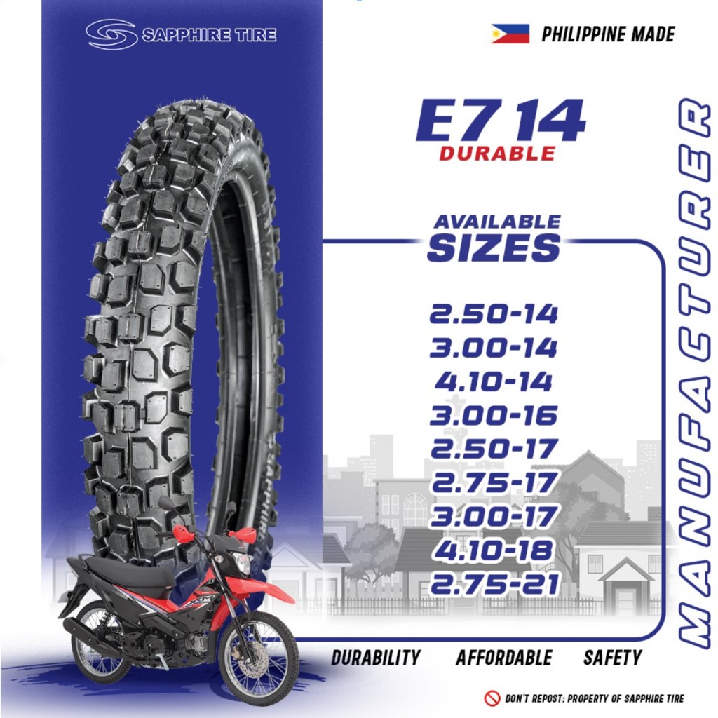 SAPPHIRE TIRE DURABLE E714 (Size 14 16 17 18 21) TUBETYPE | Shopee ...