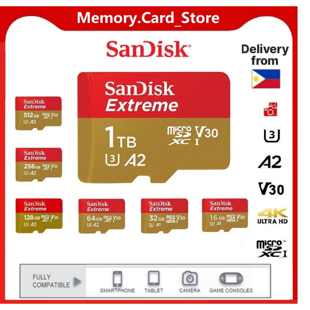 SanDisk Extreme 128GB/256GB/512GB/1TB Memory Card 64GB 32GB Micro SD Card SDXC A2 U3 Card [190MB ...