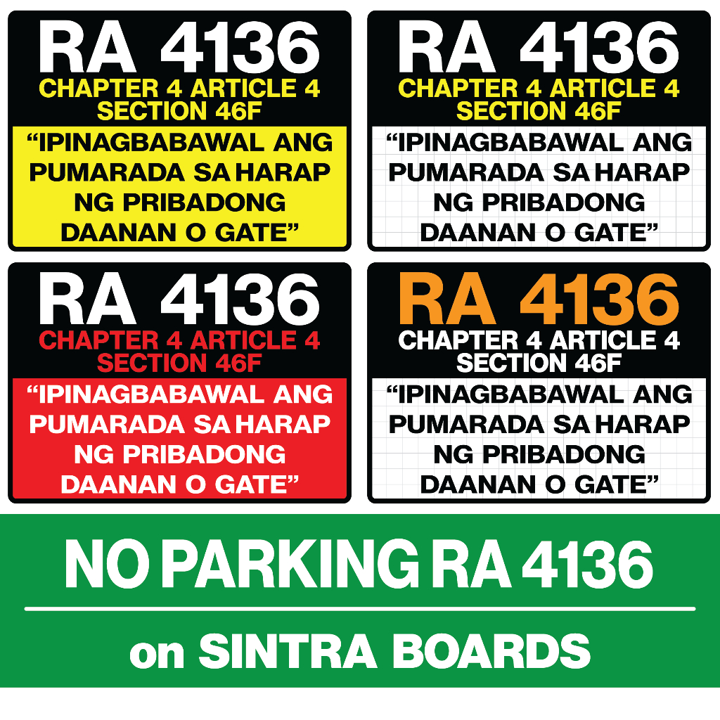 No Parking RA 4136 Signs on Sintra Boards Safety Signage For Household ...
