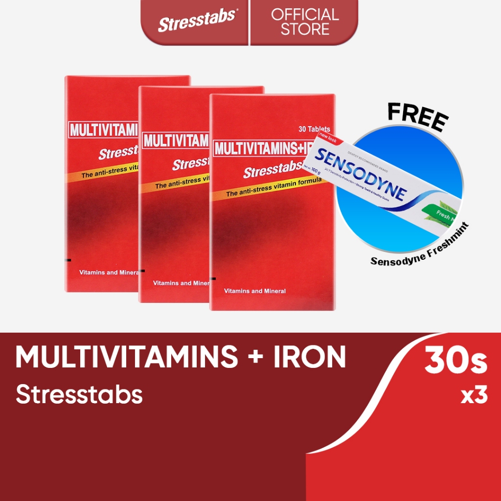 Stresstabs Multivitamins + Iron 30s x3 with FREE Sensodyne Toothpaste ...