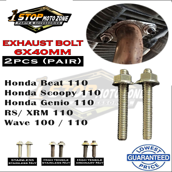 2pcs Exhaust/Stud Bolts 6 x 40mm (Honda Beat/Honda/Scoopy/Genio/RS/XRM 100/110/Wave 100/110 ...