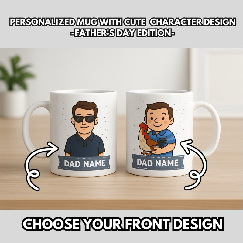 Father’s Day gift | Personalized mug with cute character design ...