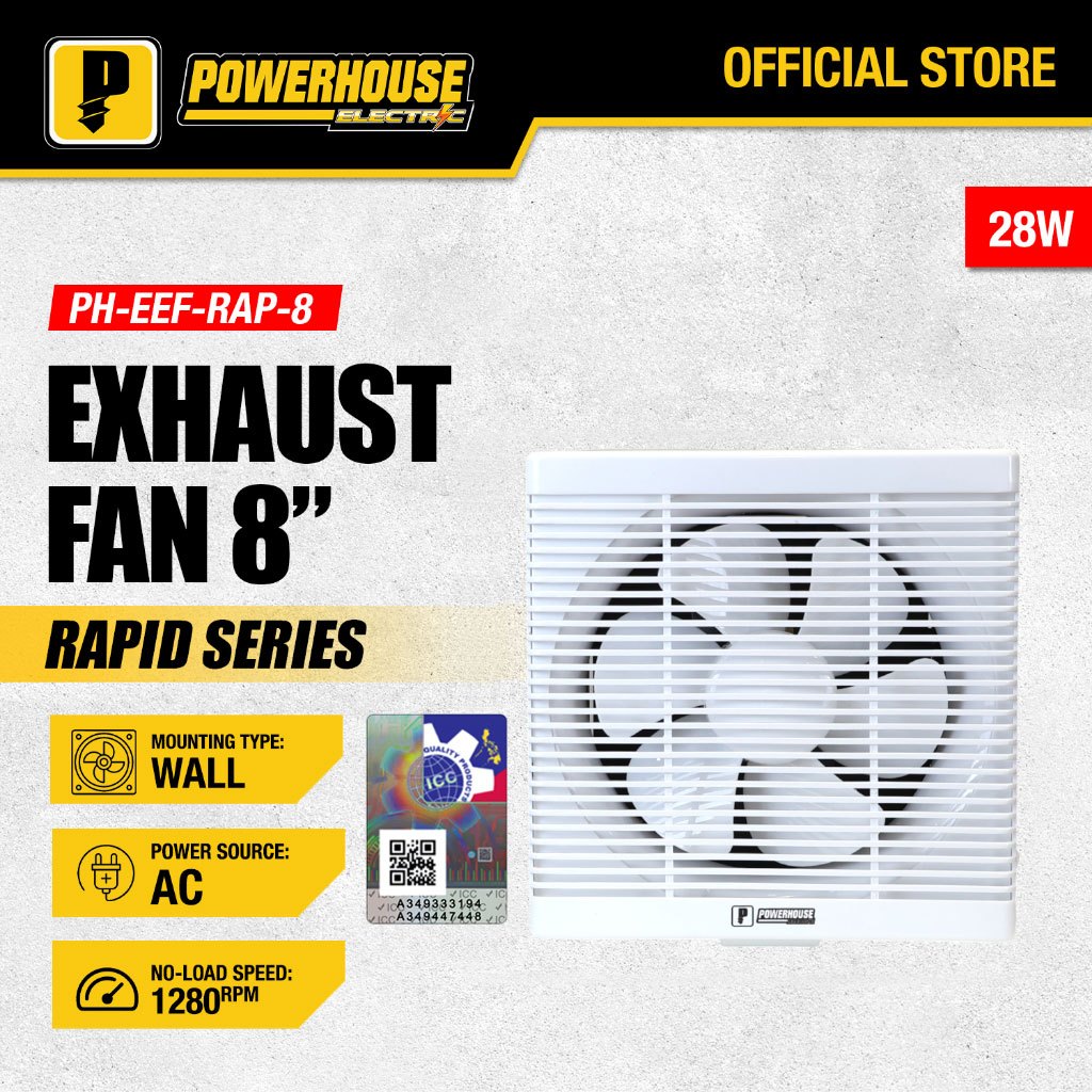 POWERHOUSE Electric Exhaust Fan Wall Mounted Rapid Series 8" Inch & 10 ...