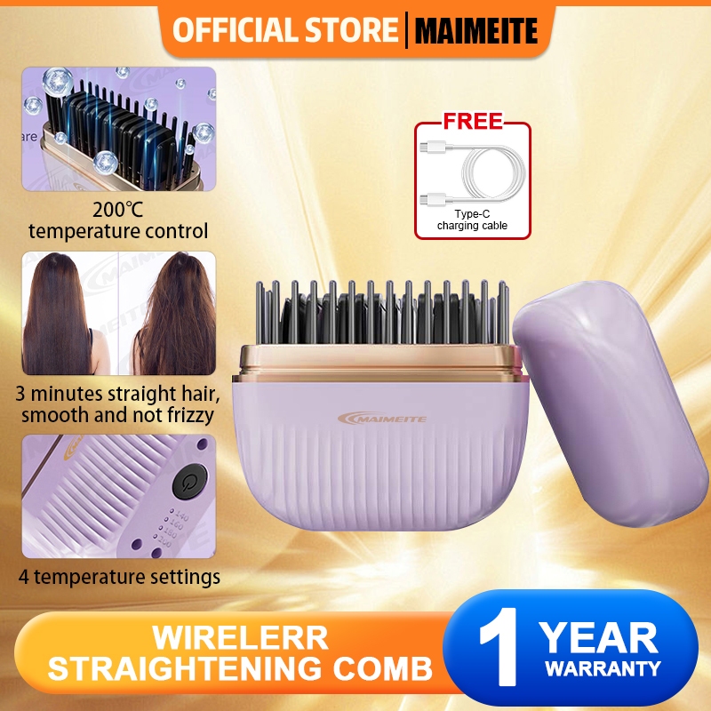 Maimeite Electric Straight Hair Comb Wireless Hair Straightener USB ...