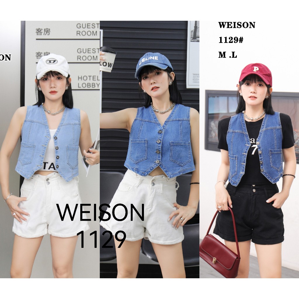 WEISON DENIM V NECK SLEEVELESS W/ 2 FRONT POCKETS VEST #W1129 | Shopee ...