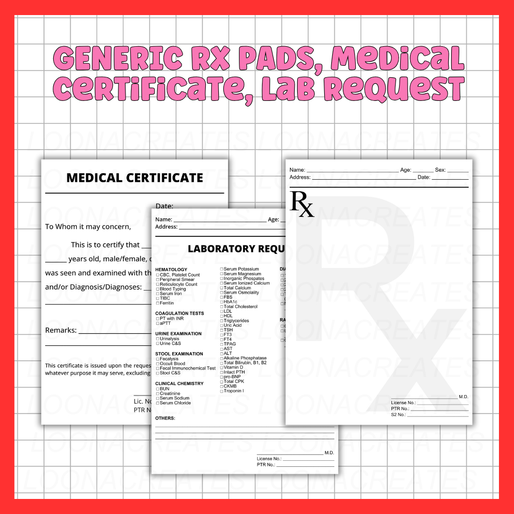 Prescription Pads Generic RX, Med Cert, Lab Request Pads | Size A5, 100 ...
