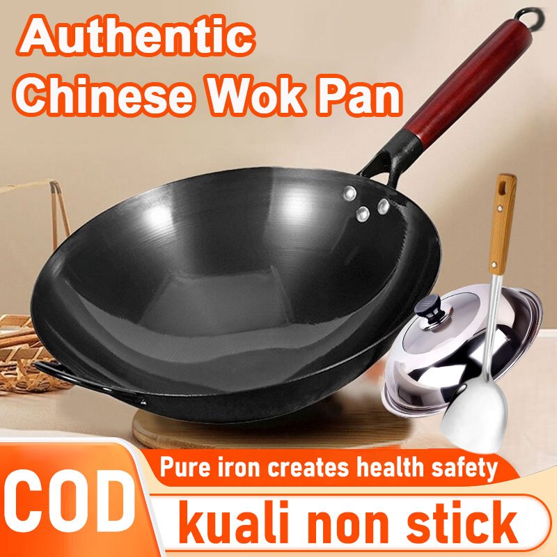 【Authentic Chinese Non stick Wok 】KawaliThick Wok Double Ear Iron Pot ...