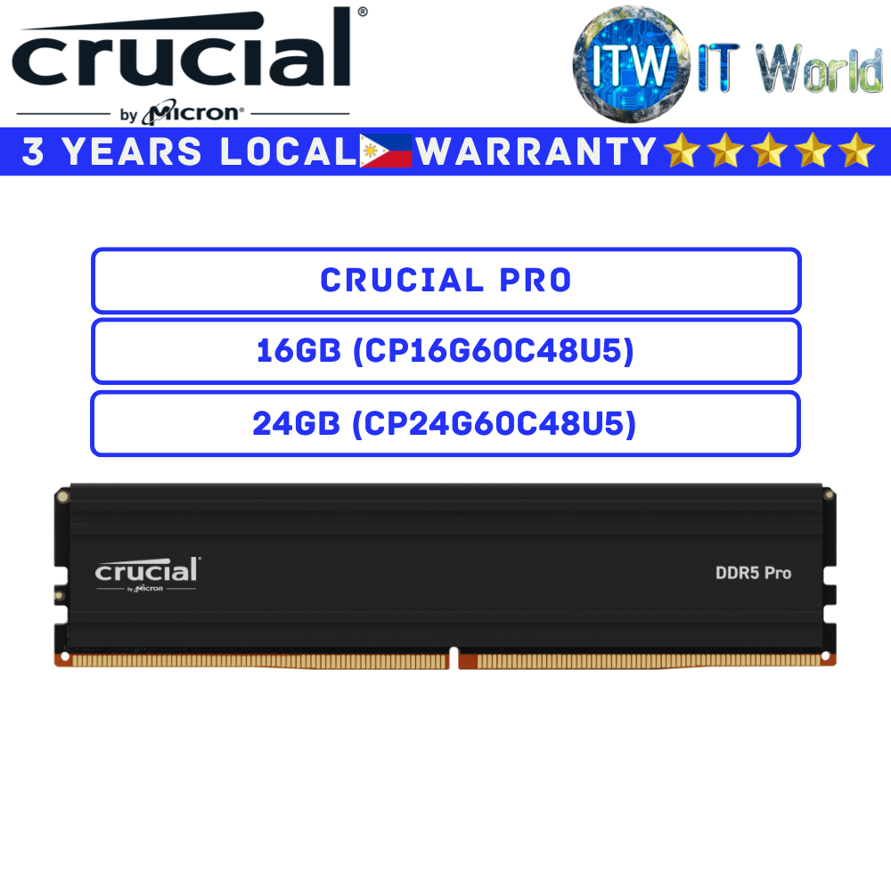 Itw | Crucial DDR5 RAM 16GB/24GB 6000Mhz Pro UDIMM Unbuffered Single ...