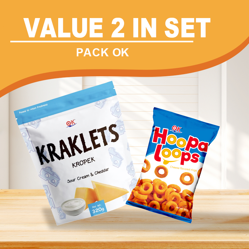 [OK Snacks][2 in 1 set]Kraklets Kropek 320g+Hoopa Loops Chips 60g ...