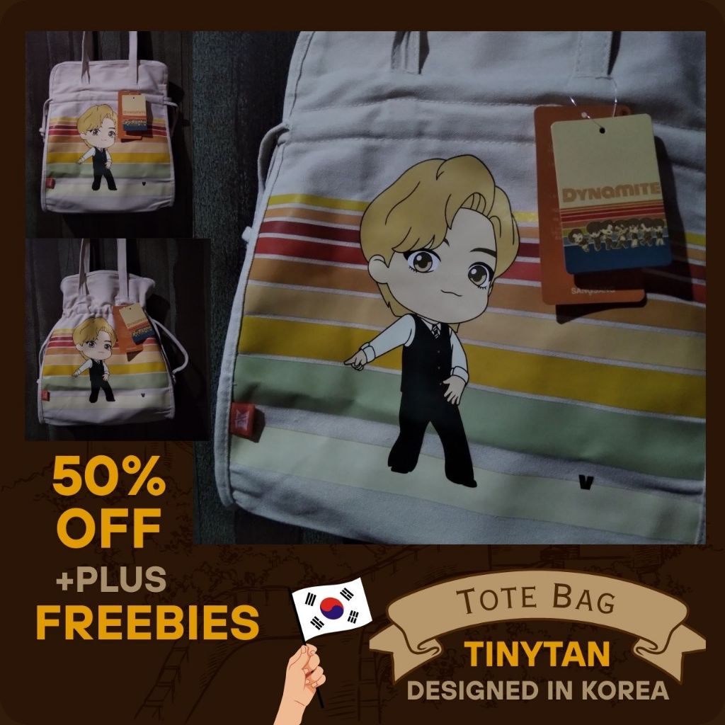 BTS V - JIN - TinyTAN Drawstring Canvas Tote Bag + Freebie and Free ...